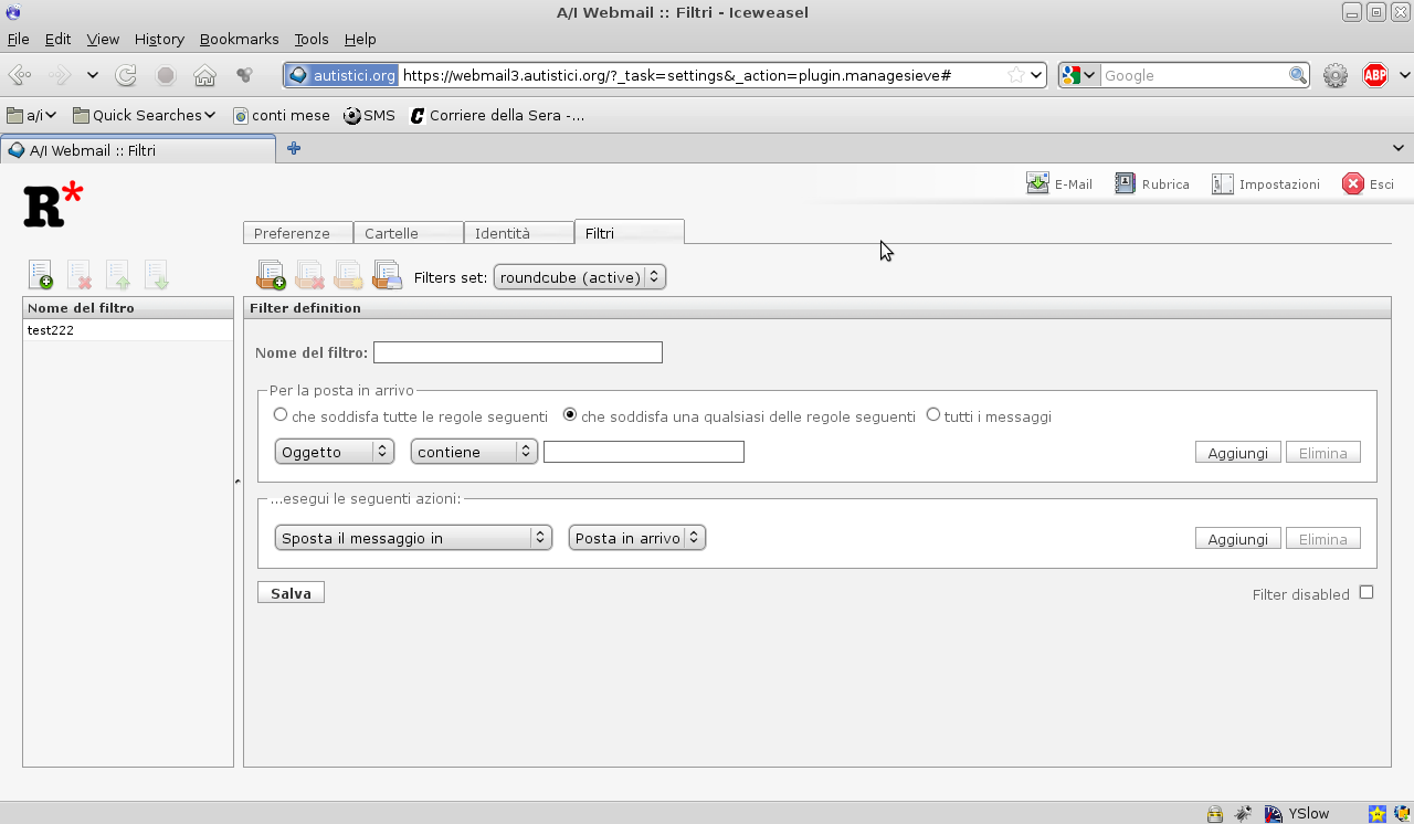 Autistici How To Setup Filters In Your A I Webmail